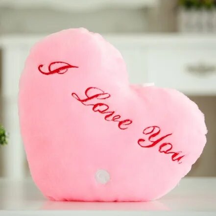 Розовая плюшевая подушка-сердце "I Love You" 34 см