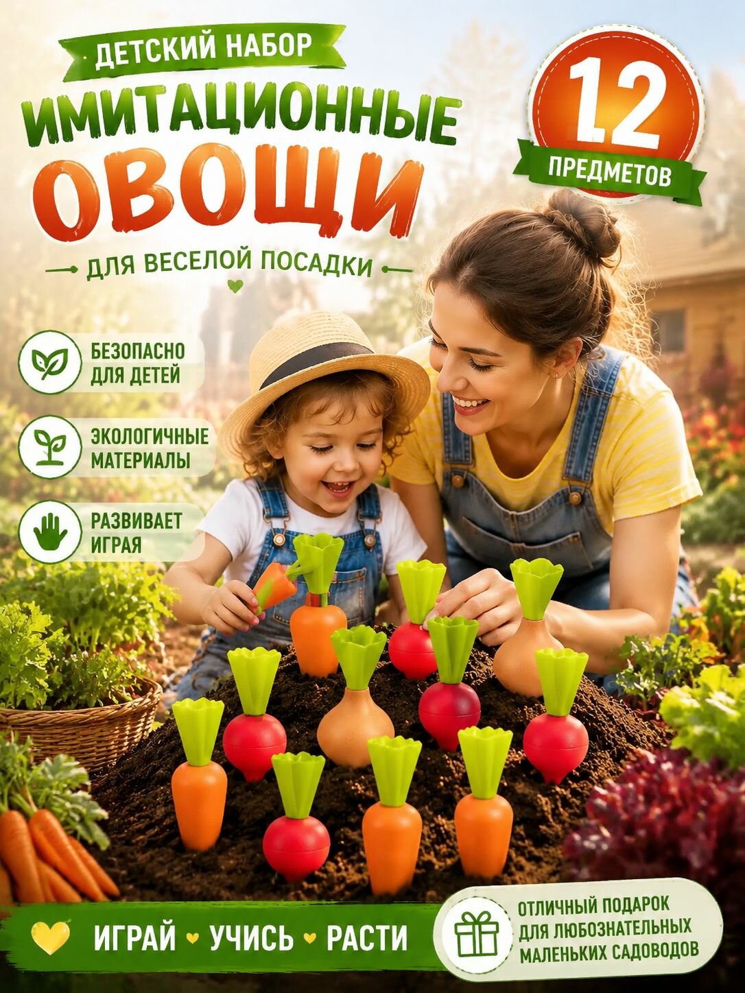 Игрушки для песочницы, морковки, набор для посадки овощей, развивающие, для детей, пляжные, для игр на улице, летние, 12 шт.