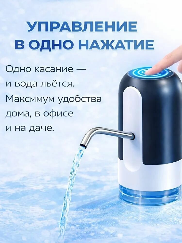 Помпа для воды электрическая черная автоматическая USB для бутылей 1.5-19 л для дома диспенсер — фото 1