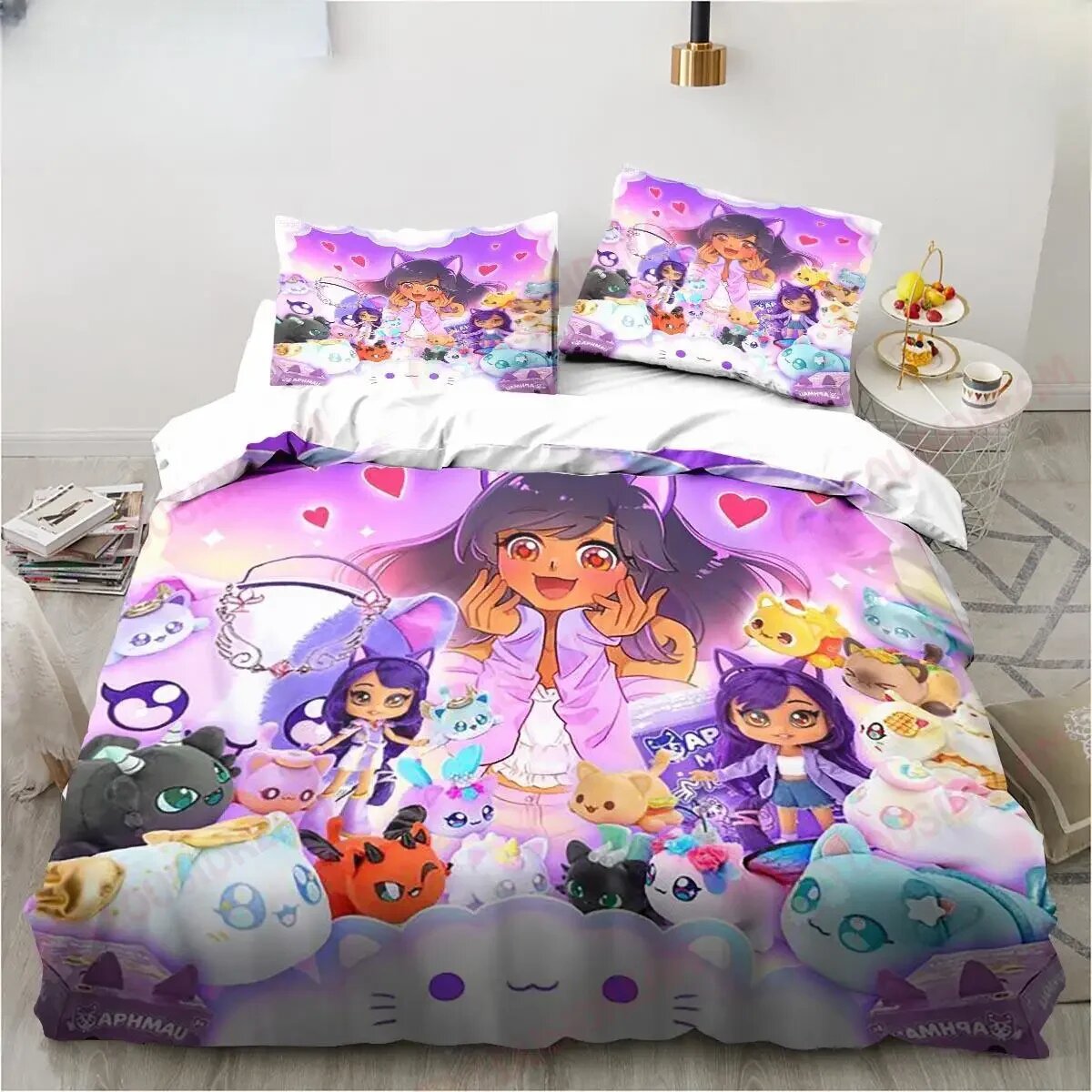 Комплект одеял 3D с принтом Aphmau, мультяшный стиль, размеры Single / Twin / Double, детское постельное бельё из мягкого полиэстера