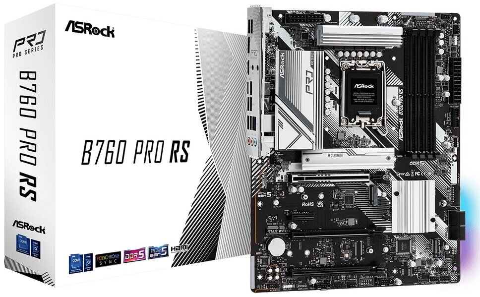 Материнская плата ASRock B760 PRO RS, уц-2 Socket 1700, Intel®B760, 4xDDR5-4800, HDMI+DP, 3xPCI-Ex16, 1xPCI-Ex1, 4xSATA3(RAID 0/1/5/10), 3xM.2, 8 Ch Audio, 1x2.5GLan, (2+2)xUSB2.0, (5+2)xUSB3.2, (1+1)xUSB3.2 Type-C™, ATX, RTL {}
