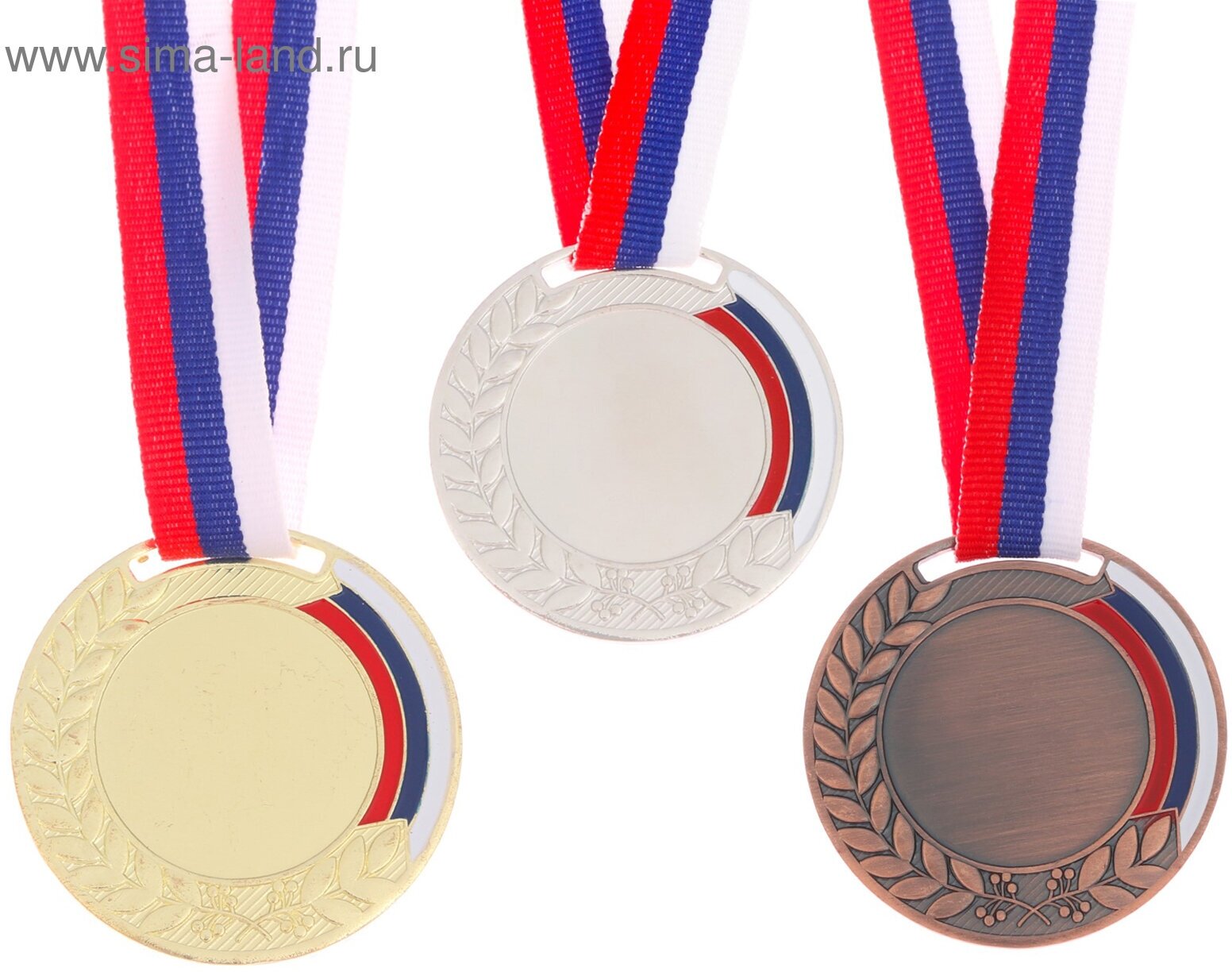 Медаль под нанесение «Лавры», ⌀ 5 см, триколор. Цвет бронз. С лентой