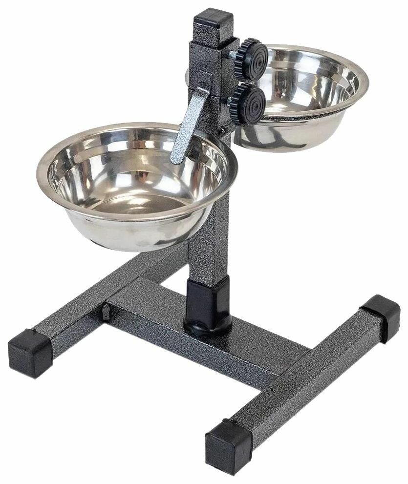 HOMEPET Металлическая регулируемая подставка с мисками для домашних животных, диаметр 18 см, до 30 см, 2 х 700 мл/