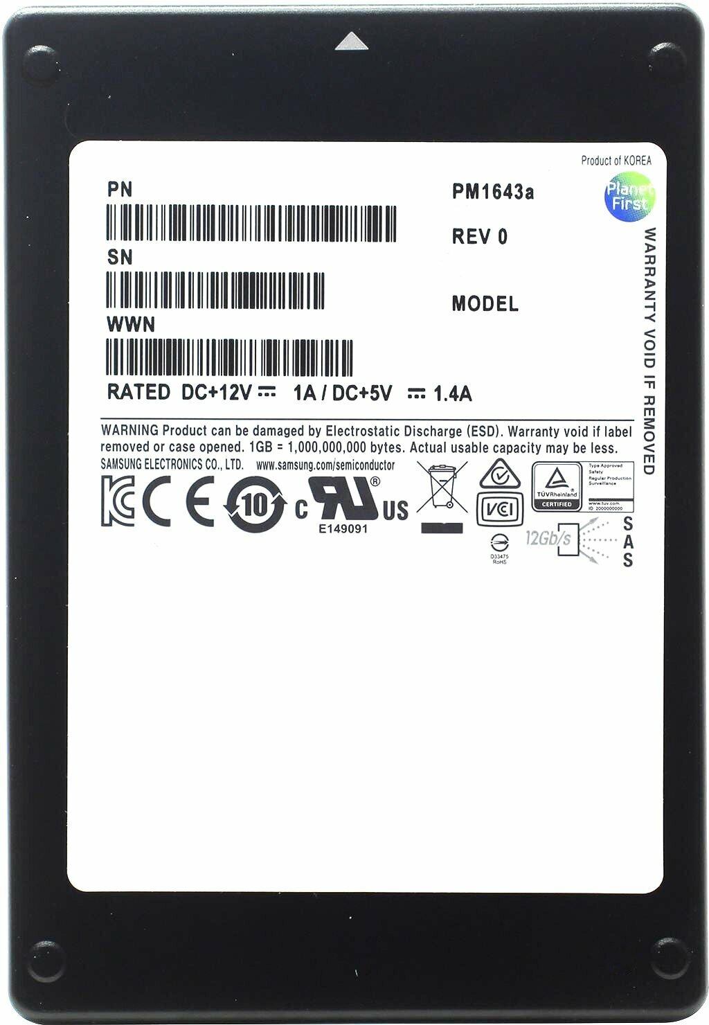 Samsung Жесткий диск (накопитель) Samsung PM1643a 1.92TB MZILT1T9HBJR-00007 (2.5", SAS3, 3D TLC)