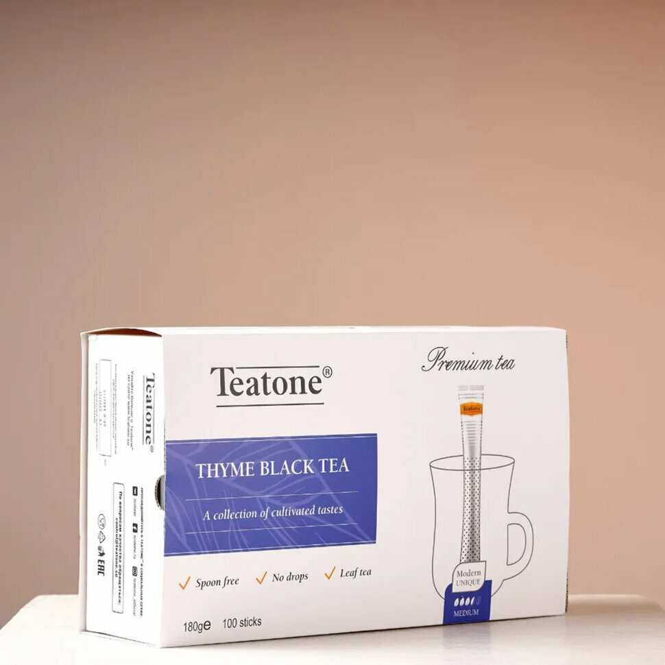 Чай TEATONE черный с чабрецом, 100 стиков по 1,8 г, 101, 622806