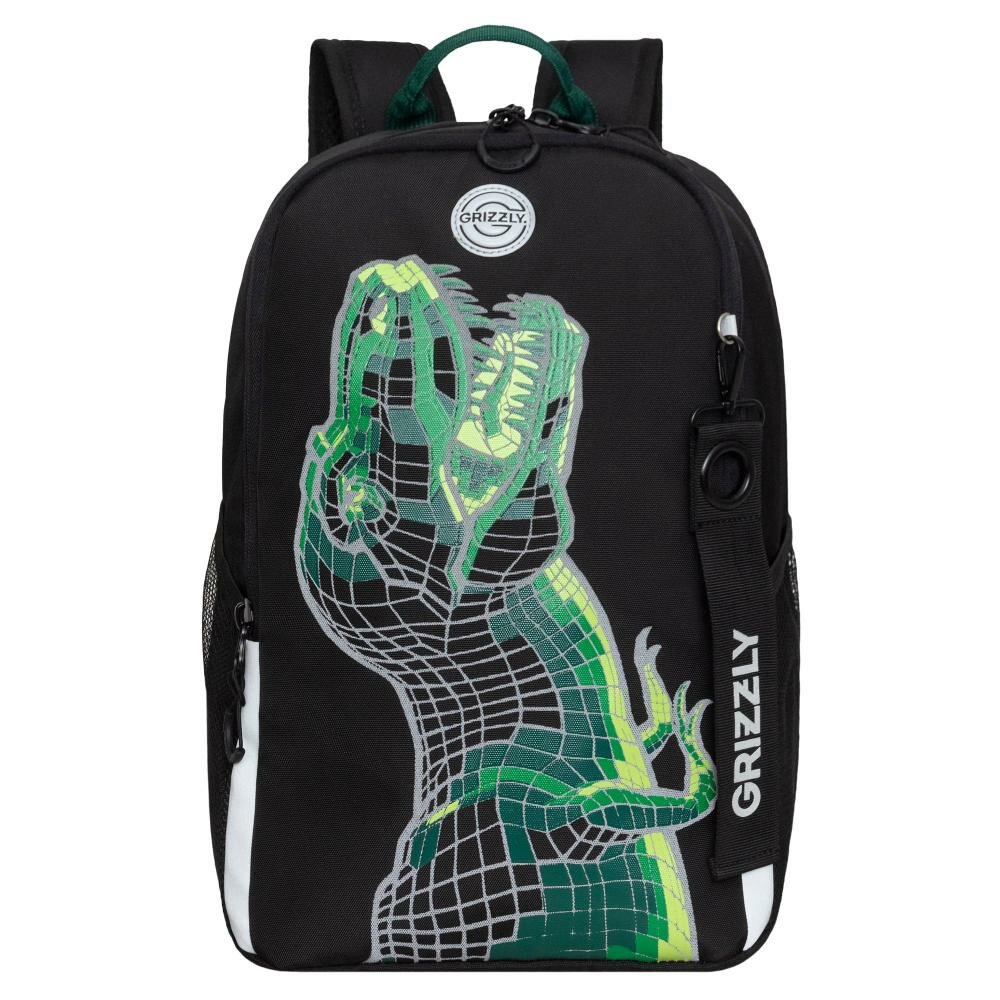 Школьный рюкзак GRIZZLY для мальчиков, RB-251-1 черный-зеленый, 29х38х17,5