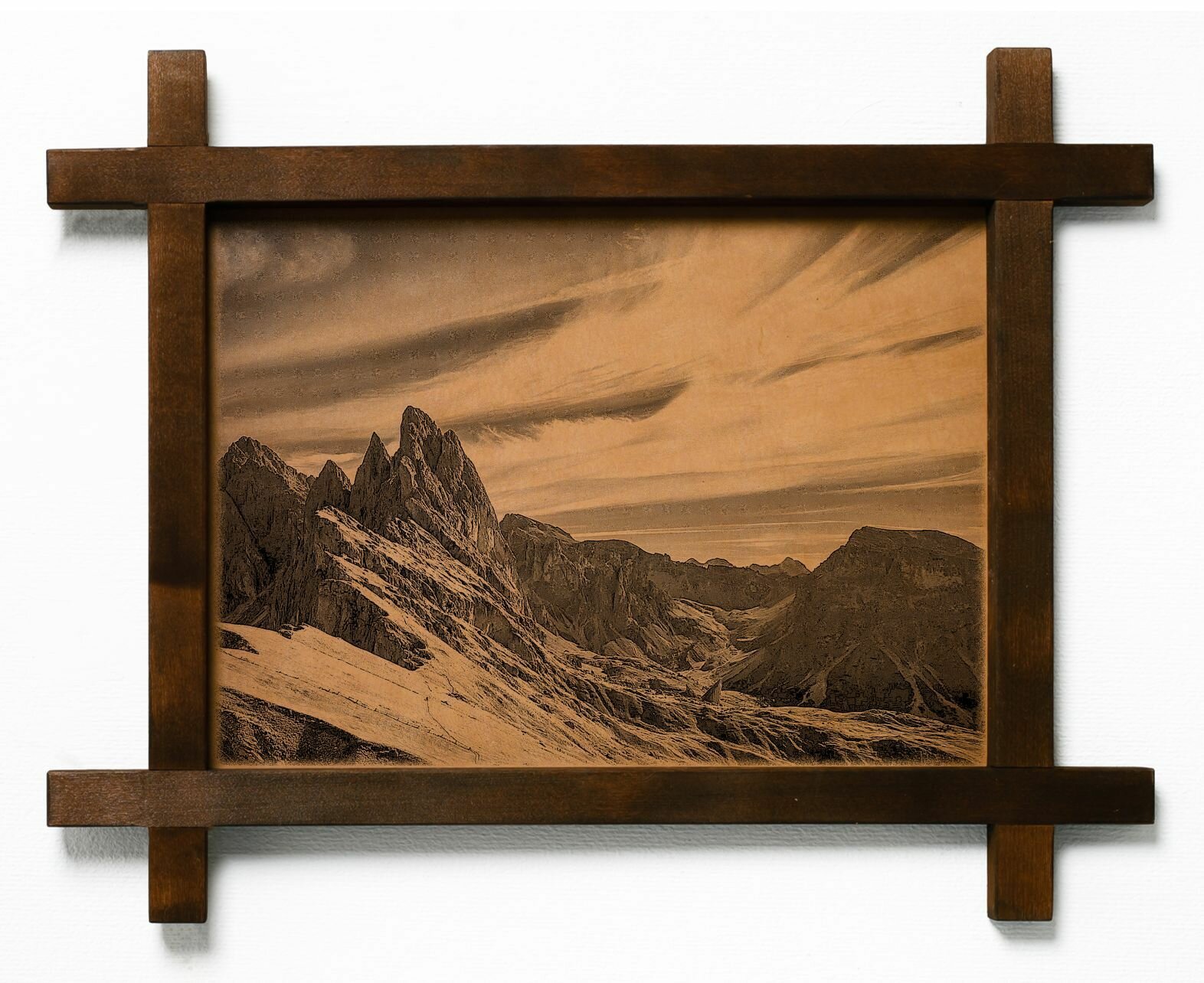 Интерьерная картина из натуральной кожи "Горы", декоративное настенное панно в деревянной раме, BoomGift