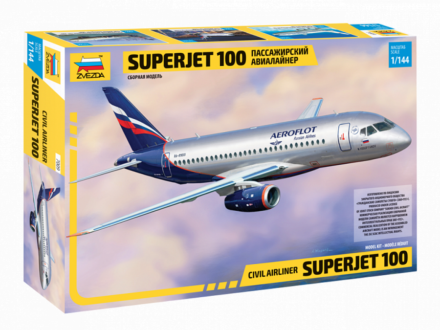 Сборная модель Региональный пассажирский авиалайнер Superjet 100 (1/144) Звезда 7009