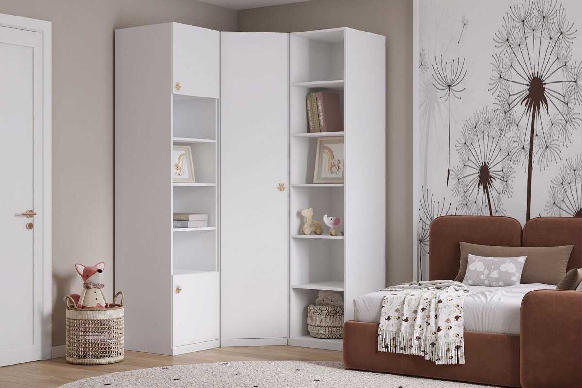 Детская стенка МебельЛэнд24 Скарабей Mini - 6 Белый 173x52x210 со шкафом со стеллажом