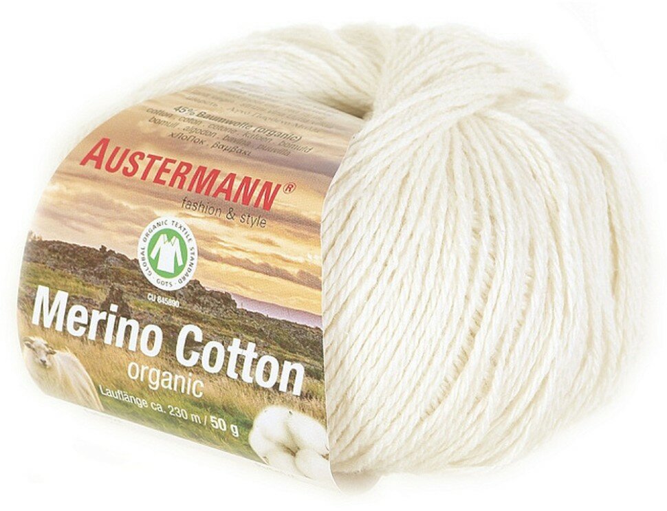 Пряжа Austermann 98311 Merino Cotton organic 50 г 230 м #0001