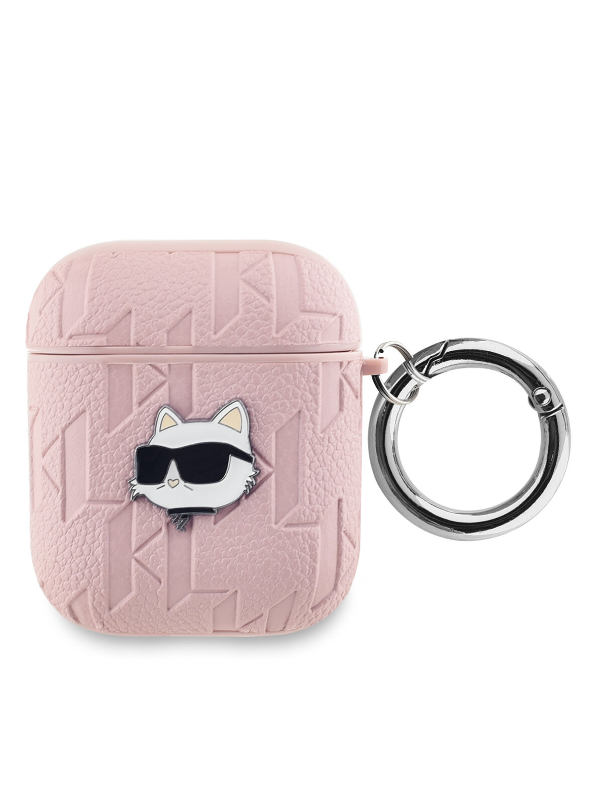 Lagerfeld для Airpods 1/2 чехол PU Saffiano Monogram with ring NFT Metal Head Choupette Pink