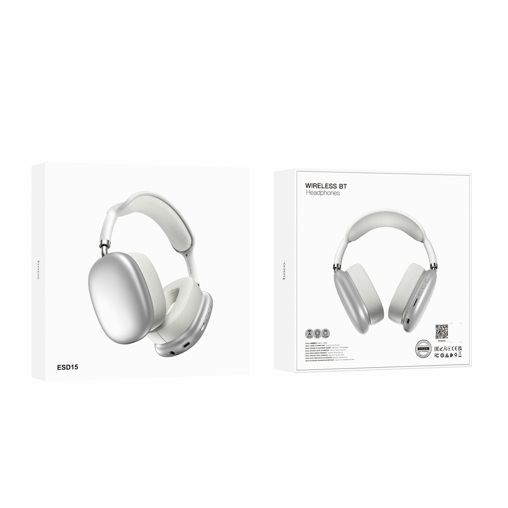 Наушники Hoco "ESD15", беспроводные, полноразмерные, с NFC, белый, слот для карт памяти