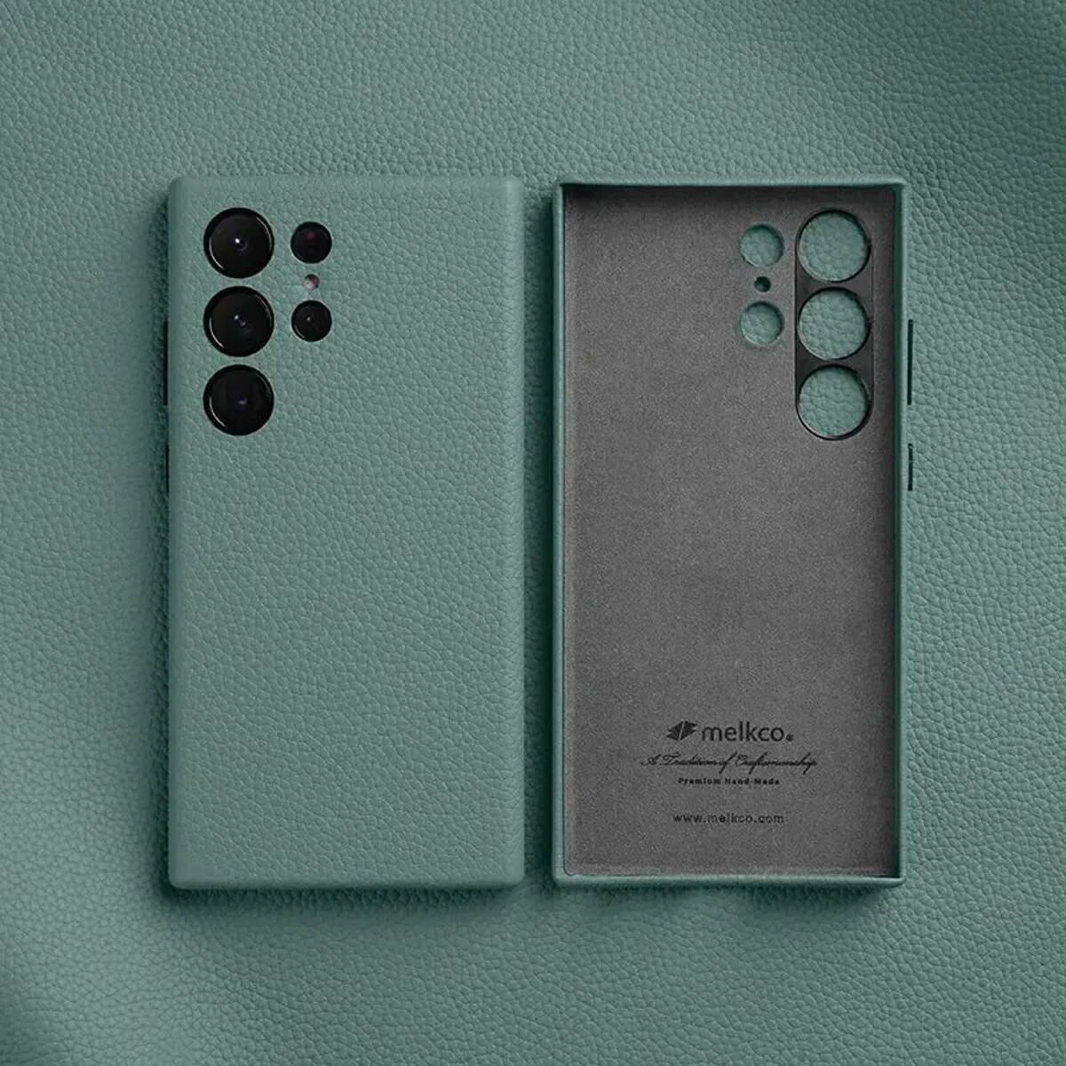 Кожаный чехол накладка Melkco Origin Regal SС для Samsung Galaxy S24 Ultra, серо-голубой