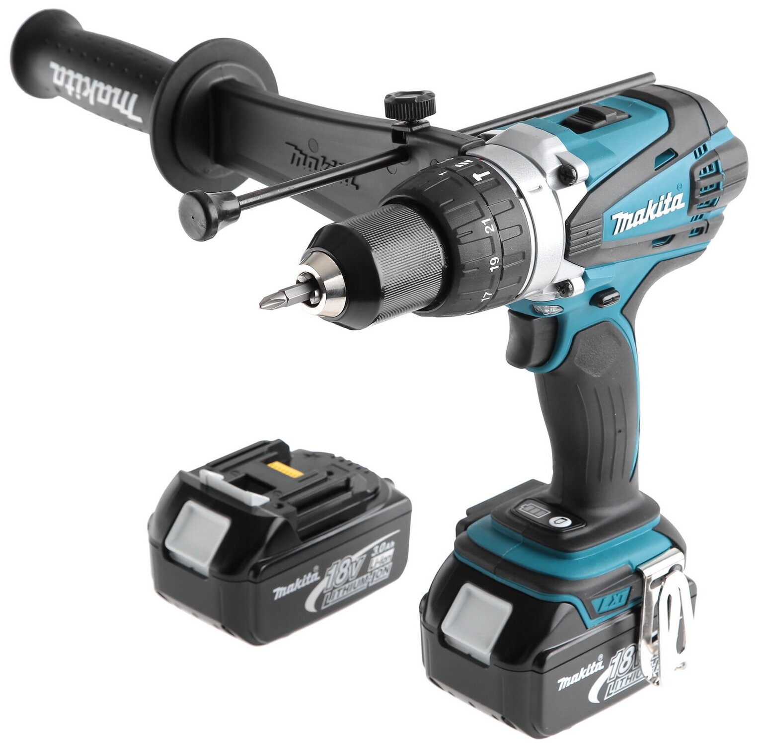 Ударная аккумуляторная дрель-шуруповерт Makita DHP458RFE Li-Ion 2акб 3А·ч 18В кейс 91 Н·м синий/черный 6631484