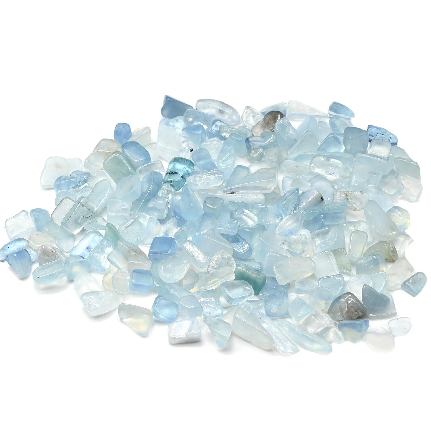 Аквамарин галтовка фракция 10-15мм, упаковка 100г .