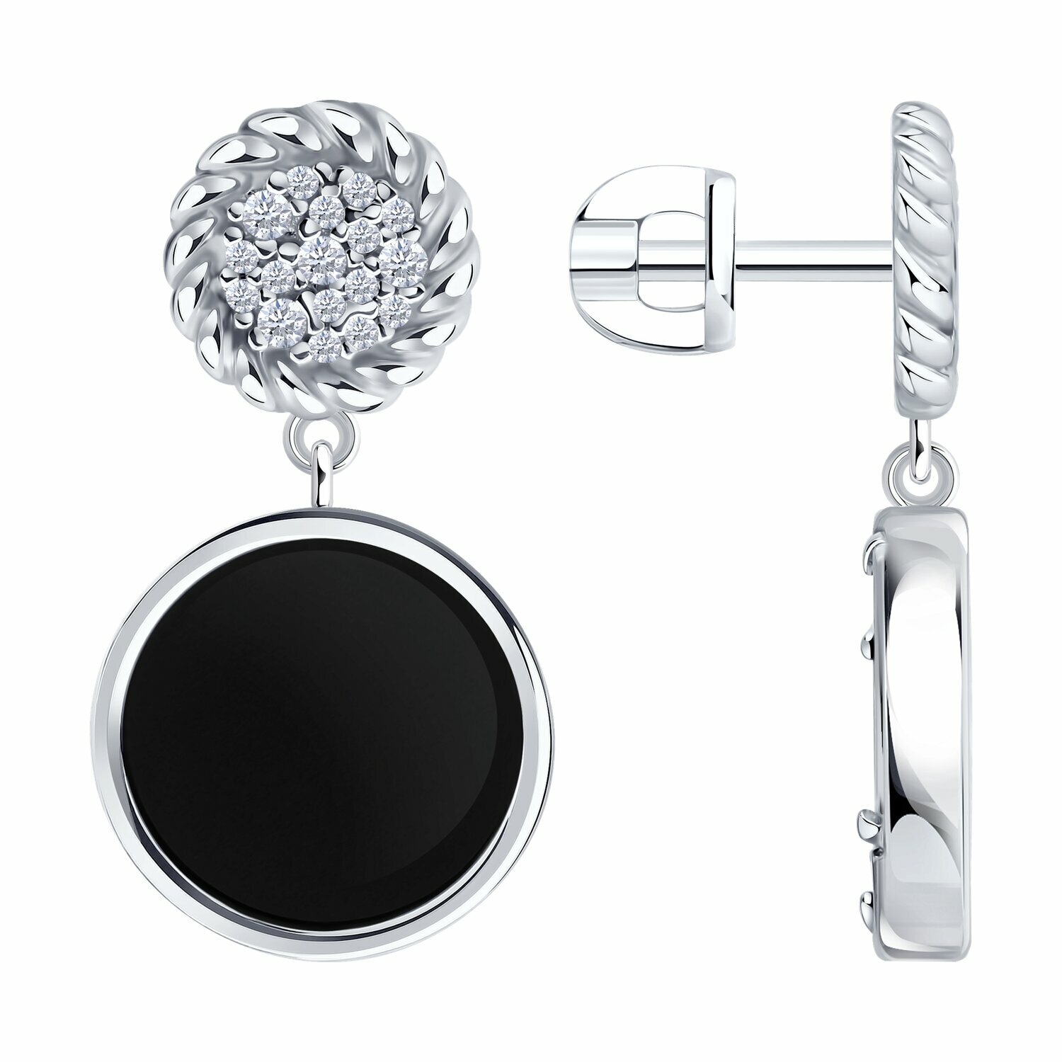 Серьги пусеты, серебро, 925 проба, родирование, агат, фианит