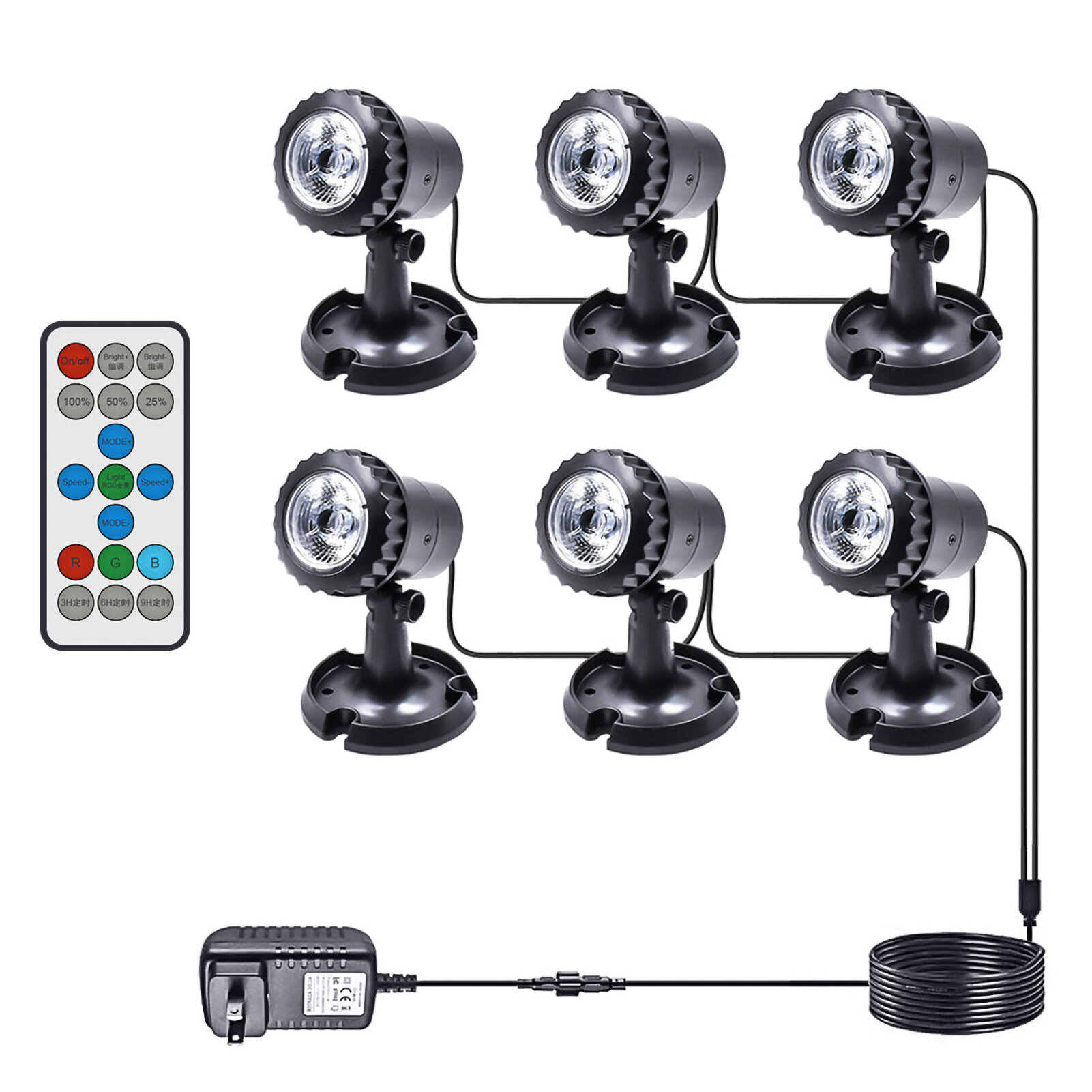 6PCS наружные ландшафтные прожекторы с дистанционным управлением RGB с изменяющимся