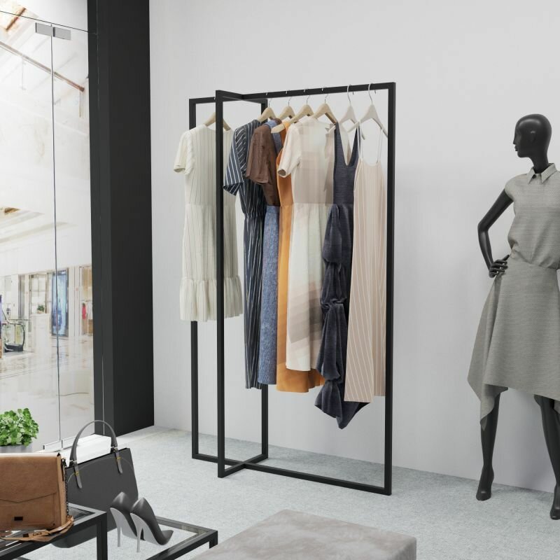 Вешалка напольная для одежды металлическая цвет черный стиль лофт