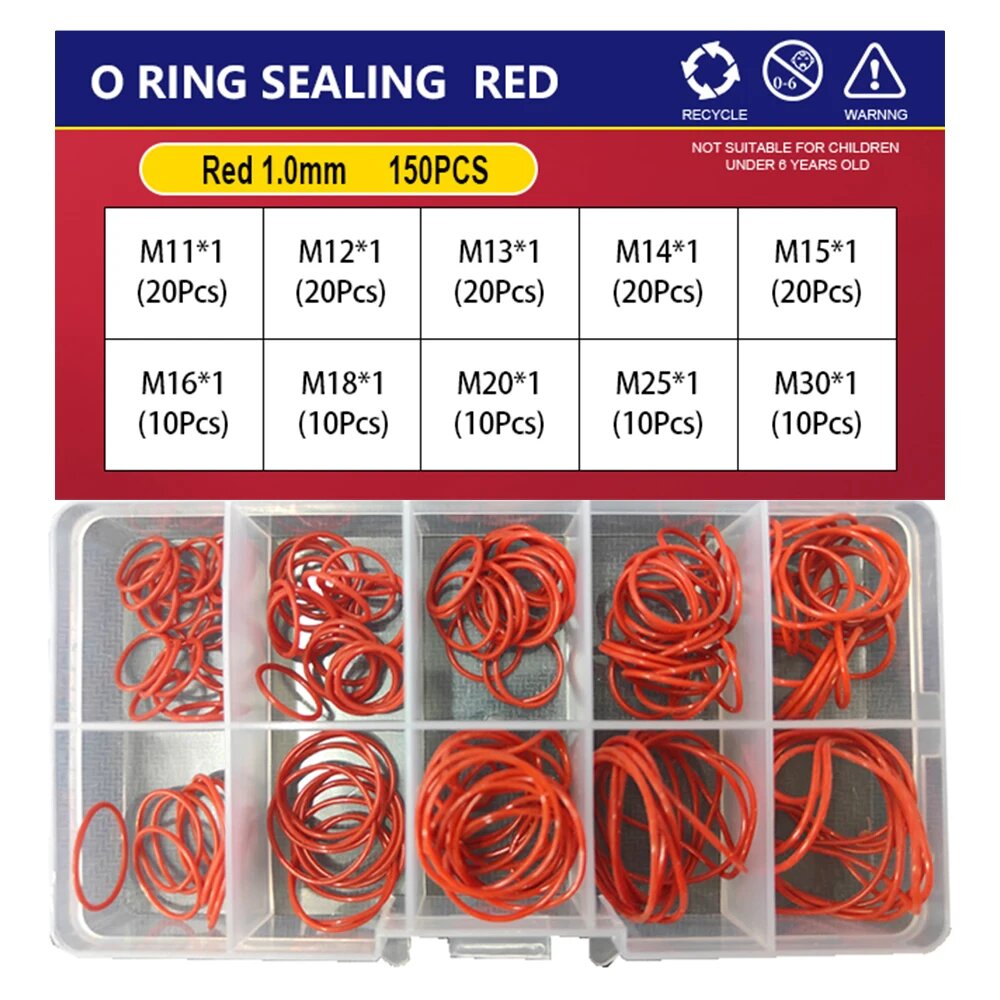 Силиконовые уплотнительные кольца VMQ набор red 1.0mm (1set)