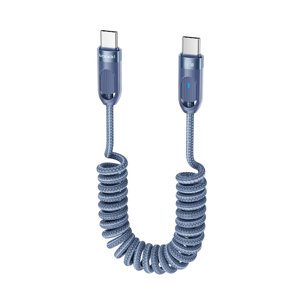 Toocki 100 Вт USB C к USB-кабелю Пружинный телескопический автомобильный зарядный прибор для телефона Кабель типа C для Macbook iPhone 15 Samsung Huawei Xiaomi 60W Blue