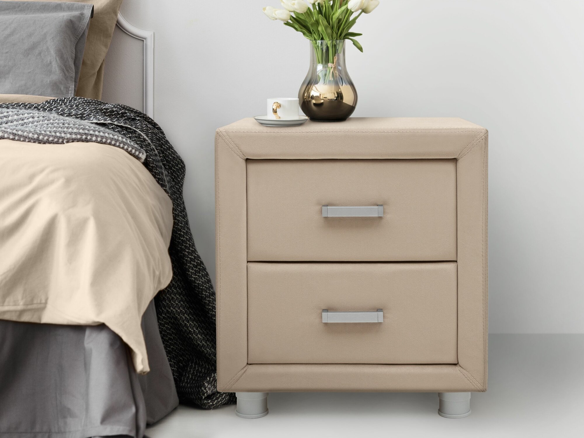 Тумба прикроватная с двумя ящиками Divany shop (велюр Velutto 18)