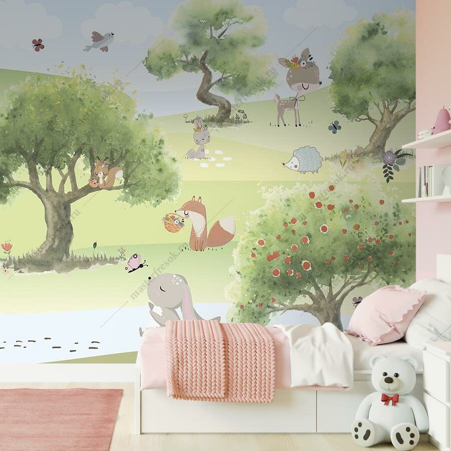 Фотообои Животные в лесу 13-164-L-Флок 270 x 400 см (ВхШ) Бесшовные, флизелиновые, влагостойкие обои