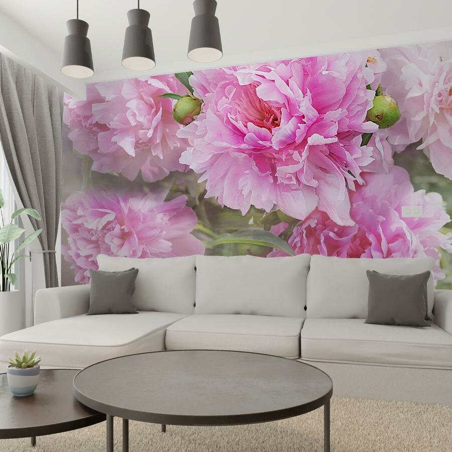 Фотообои 3д пионы розовые 13-241-M-Флекс 270 x 300 см (ВхШ) Бесшовные, флизелиновые, влагостойкие обои MasterFresok