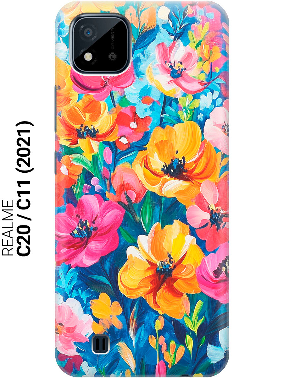 Силиконовый чехол на realme C20 / C11 (2021) с принтом "Цветочное ассорти"