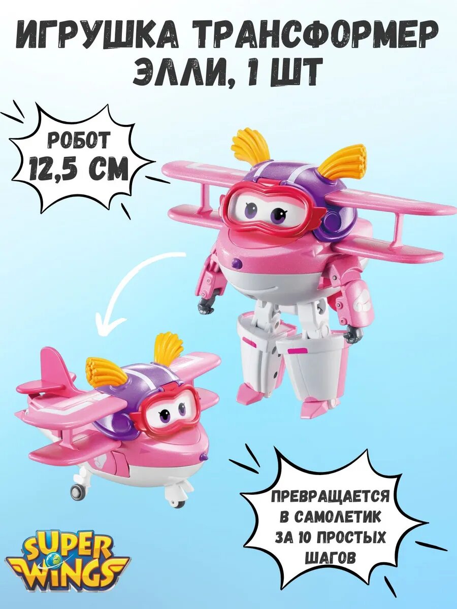 Фигурка-трансформер Super Wings "Элли", трансформируется в самолет, пластик, 12.5 см