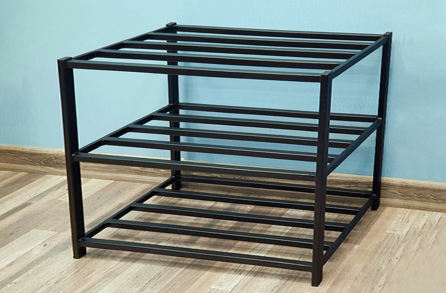 Обувница этажерка подставка для обуви 600 300 450 в прихожую узкая металлическая черная Лофт