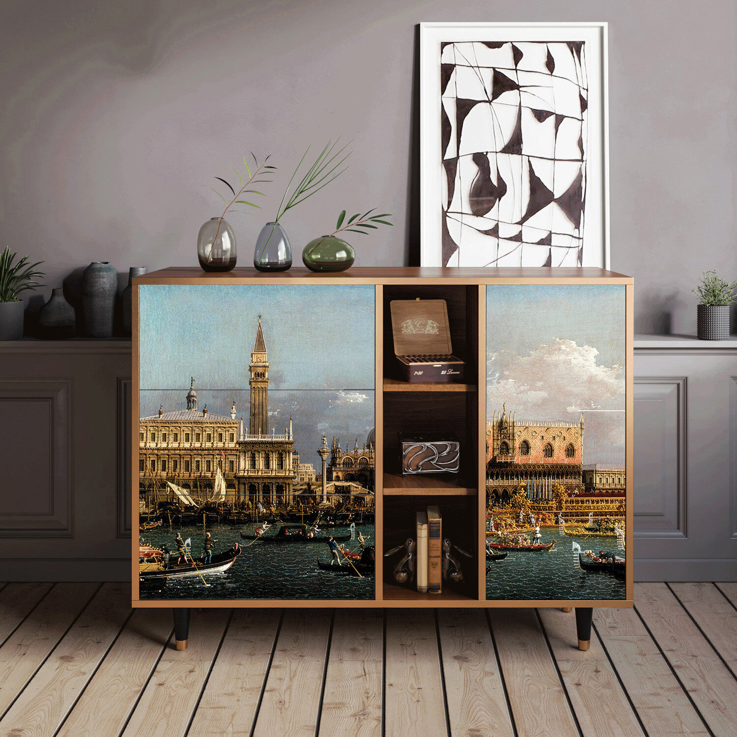 Комод - STORYZ - BS2 The Bucintoro at the Molo on Ascension Day by Canaletto, Разер - 125 x 97 x 48 см , Цвет корпуса - Орех