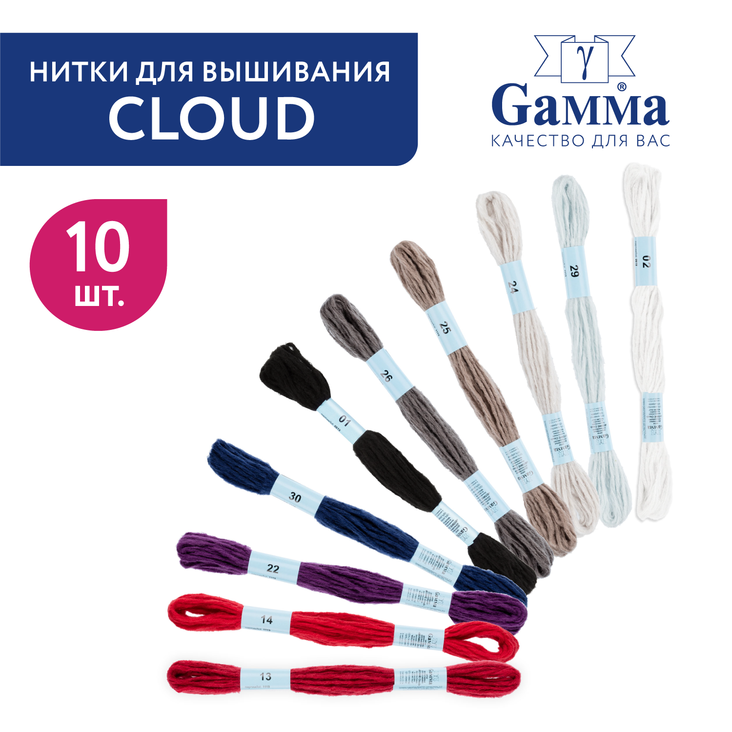 Набор мулине для вышивания Gamma "Cloud" 10 шт 6 м ассорти №2
