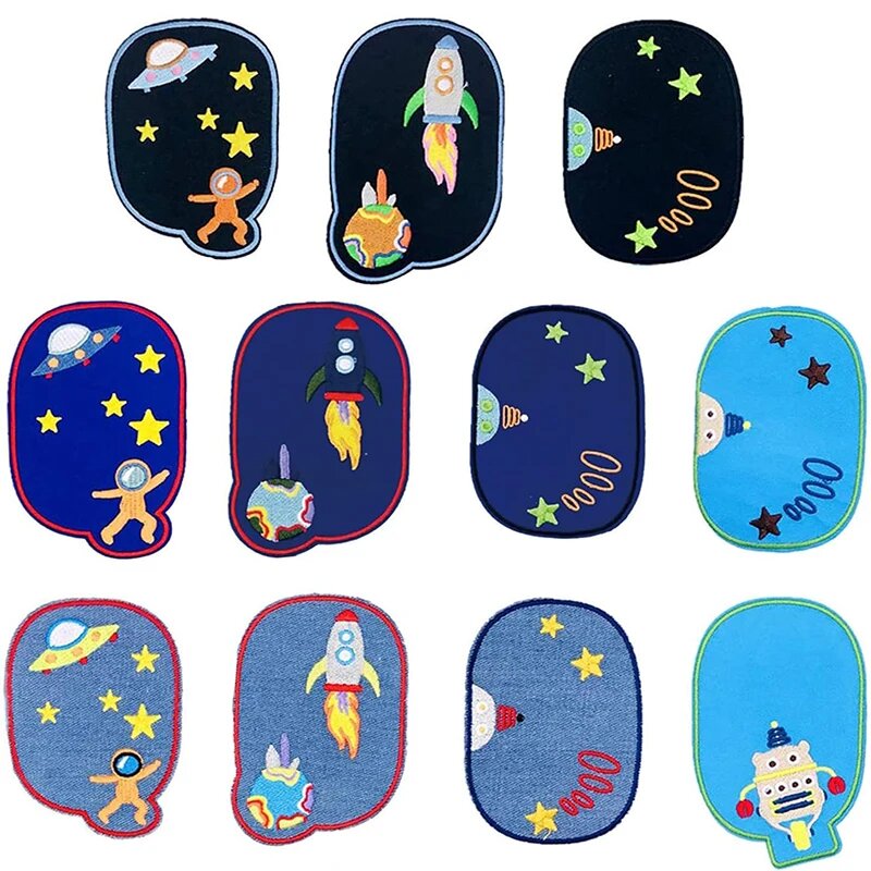 Нашивка космическая вышитая, синяя, Alien 11pcs
