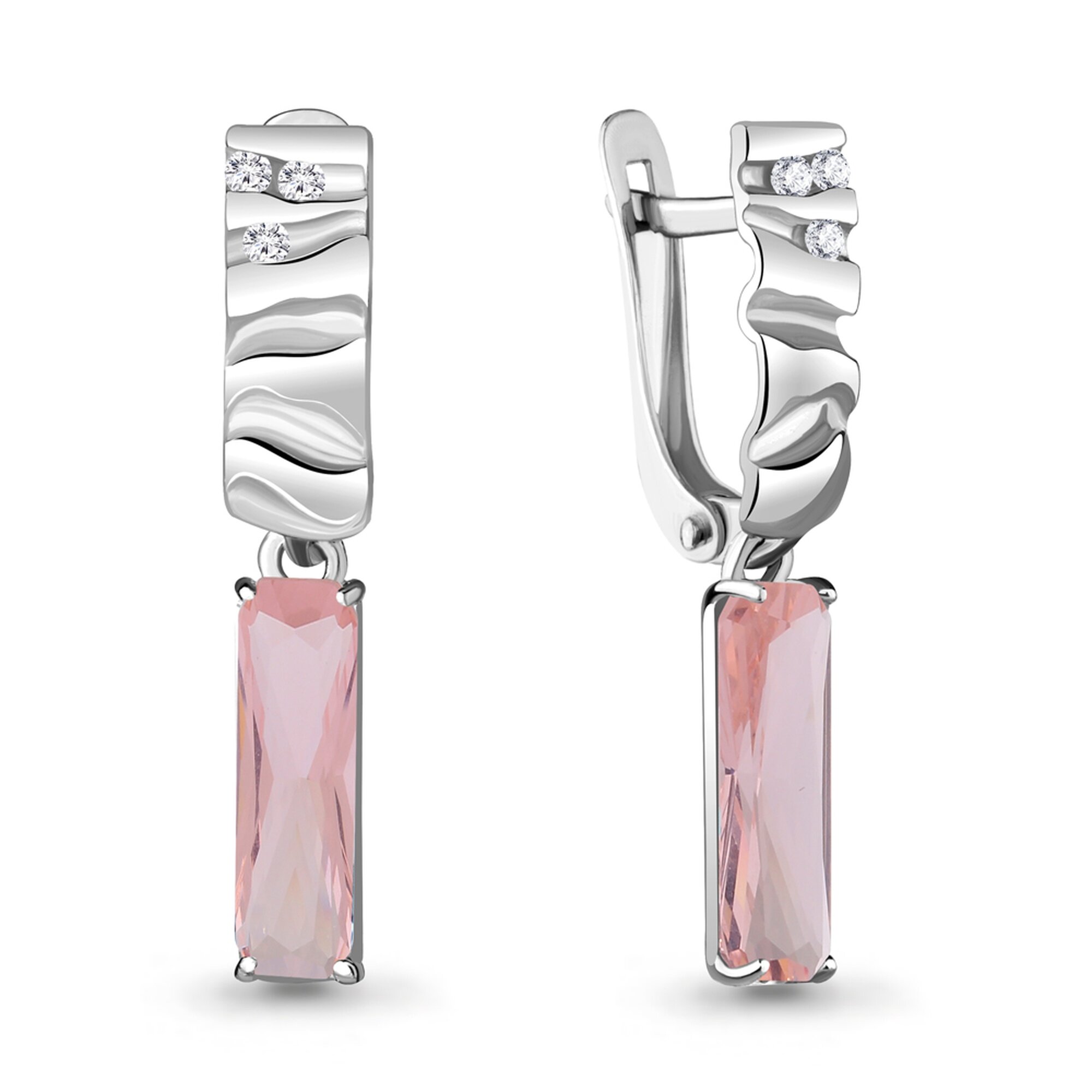 Серьги, серебро, 925 проба, родирование, фианит, морганит