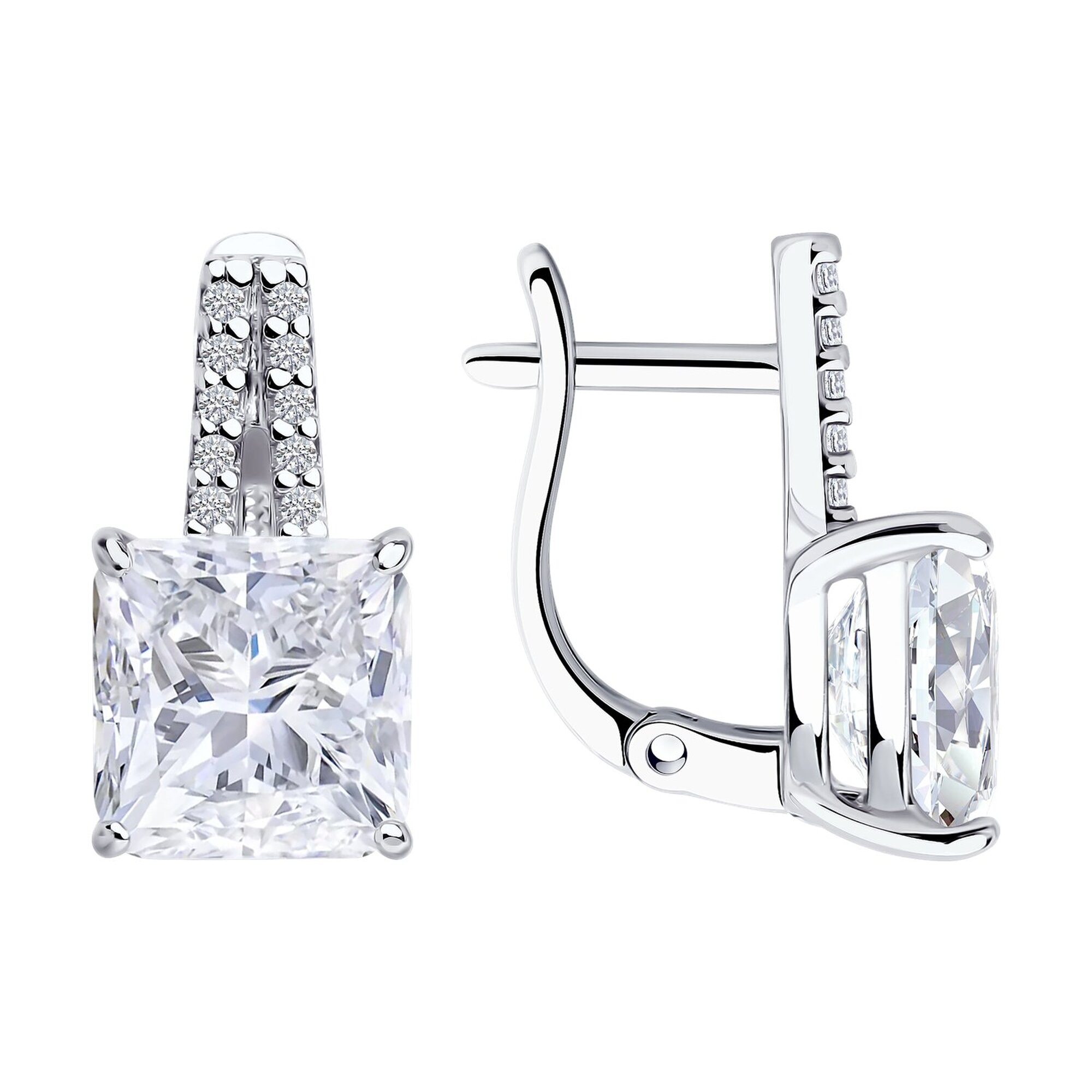 Серьги, серебро, 925 проба, родирование, фианит