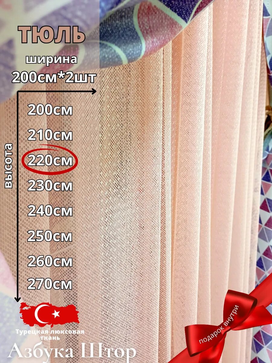 Тюль "Сетка", полупрозрачный, 200x220 см, с креплением, из Турции