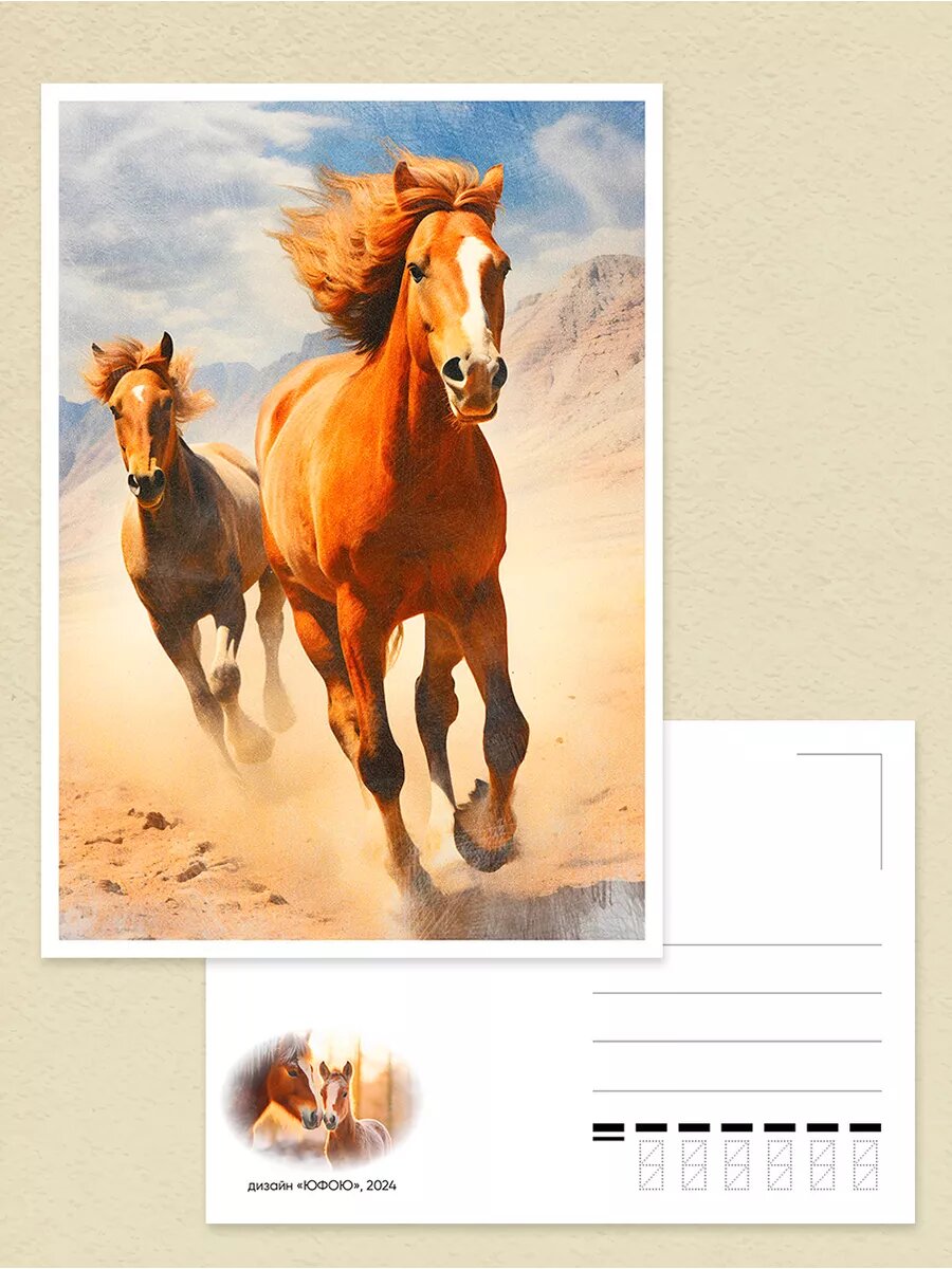 Почтовые открытки "Лошади" для посткроссинга, набор 10 шт, размер 14,8х10,5 см