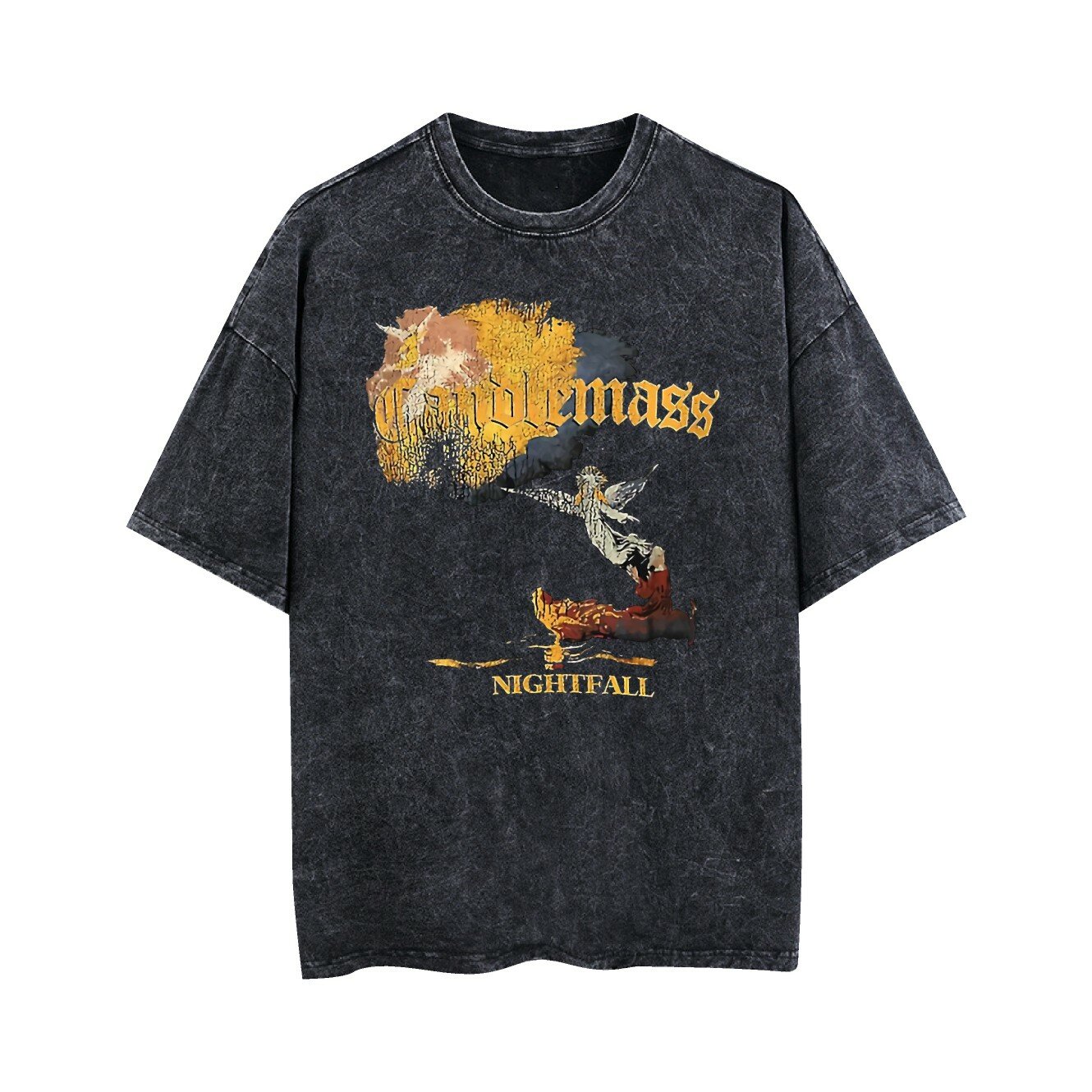 Винтажная ретро футболка Candlemass Nightfall Distressed Черный ретро-костюм с коротким рукавом
