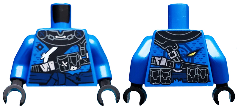 Torso Ninjago Armor Tattered with Dark Blue Sash Pattern / Blue Arms / Black Hands, 973pb3262c01 Blue U