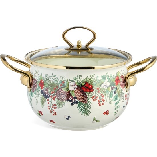 Кастрюля Agness эмалированная со стеклянной крышкой серия "celebration", 2,0 л, 18*11 см