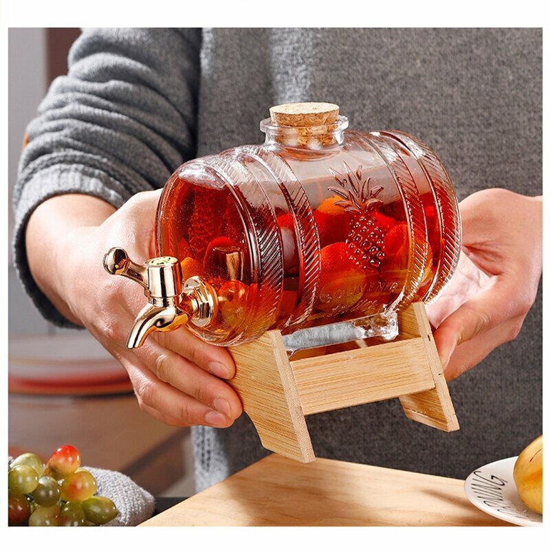 Диспенсер для напитков, бочка для вина, С краном, стекло, 1 л