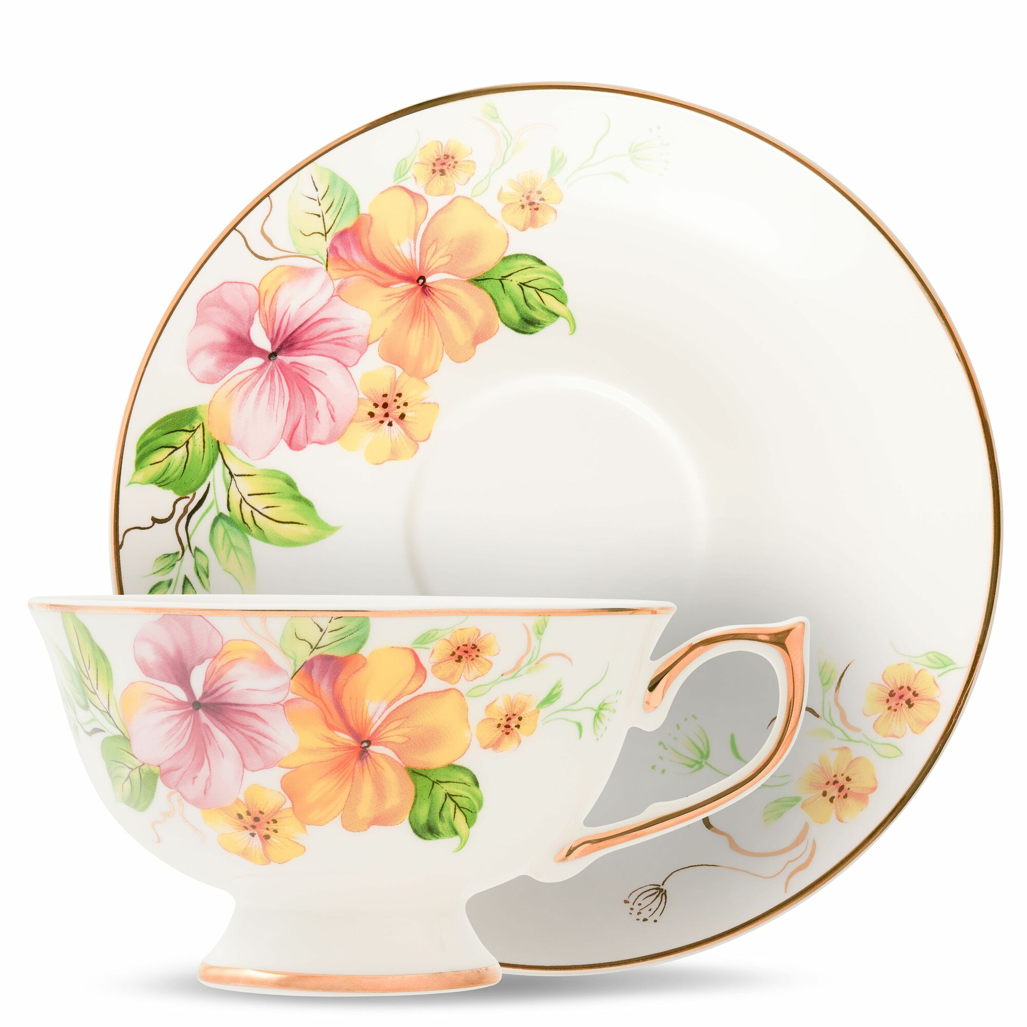 Чайная пара. Объединение "гжель". "Энтони" (Тропик), 200мл, фарфор, золото