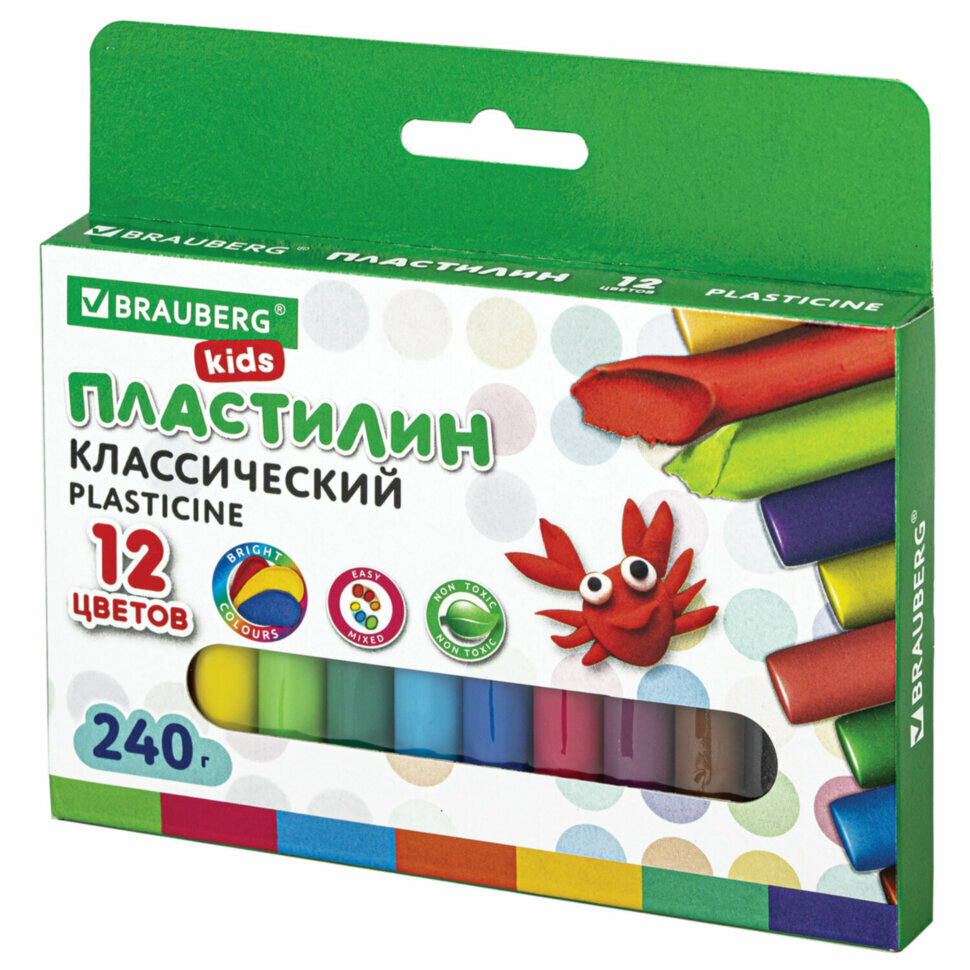 Пластилин классический BRAUBERG KIDS, 12 цветов, 240 г, высшее качество, 105873, 105873