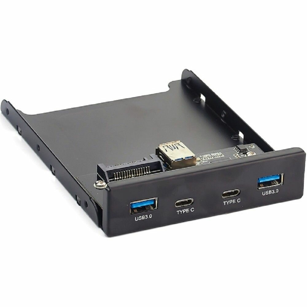 EXEGATE Контроллер EX280448RUS Планка USB на переднюю панель U3H - 619, 3,5", 2 USB3.0+2 TypeC, черная, подсоед - е к мат. плат