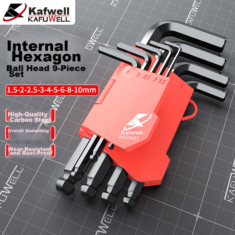 Kafuweier 9-Piece Ball-End Hex Key Set, Bicycle Disassembly Screwdriver, KH3586