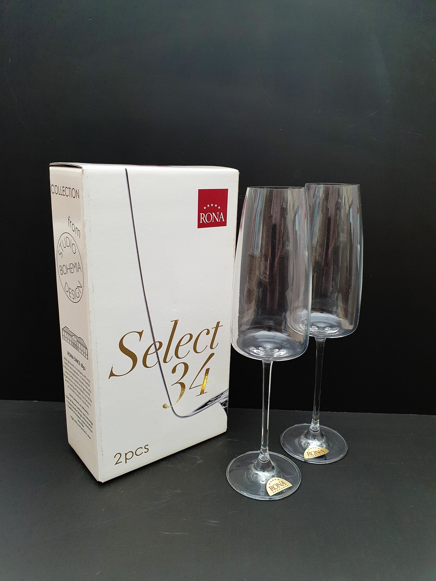 Набор из 2-х фужеров для шампанского "Select" 340 ml. H-25 см.(хрустальное стекло) RONA Словакия. В подарочной коробке.