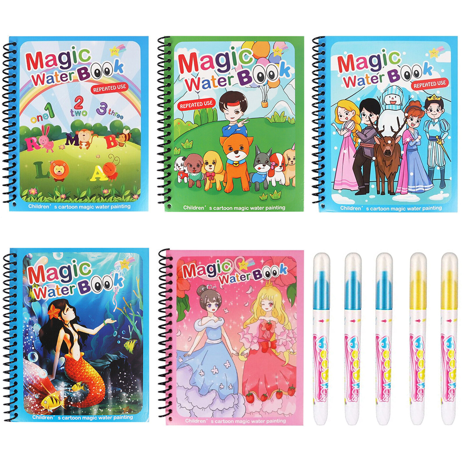 5 Pack Раскраска Водная Книга С Карандашом Водным Раскраска Животные Подводный Космический Транспорт Робот Водная Книга Для Раскраски Переиспользуемая Книга И Карандаш Раскрытие Воды Книги Раскрытие Воды Активность Пад Товар Для Путешествия Игра Размер