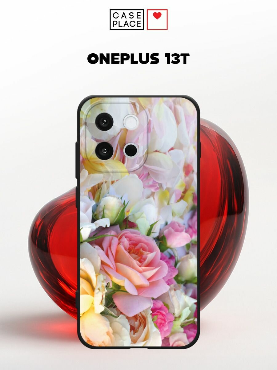 Черный матовый чехол на OnePlus 13T / Ван Плас 13Т с принтом Утренние розы
