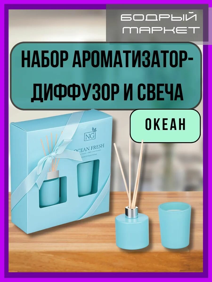 Набор ароматизатор-диффузор и свеча, океан