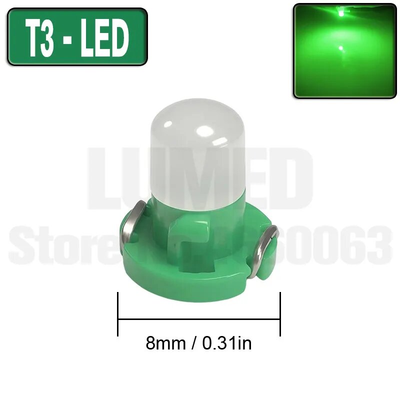 Светодиод T3 Green 8мм, 12V, зеленый